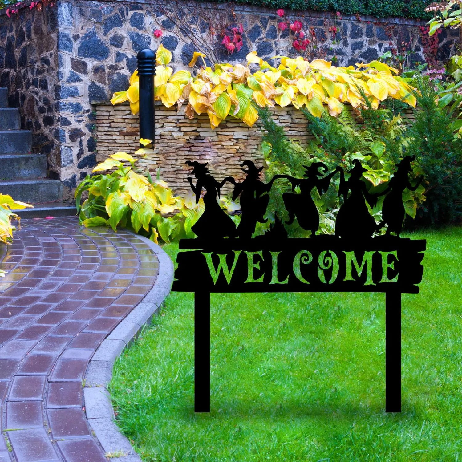 CAIMYY Whimsical Dancing Witches Welcome Sign - Durable Metal Halloween ...