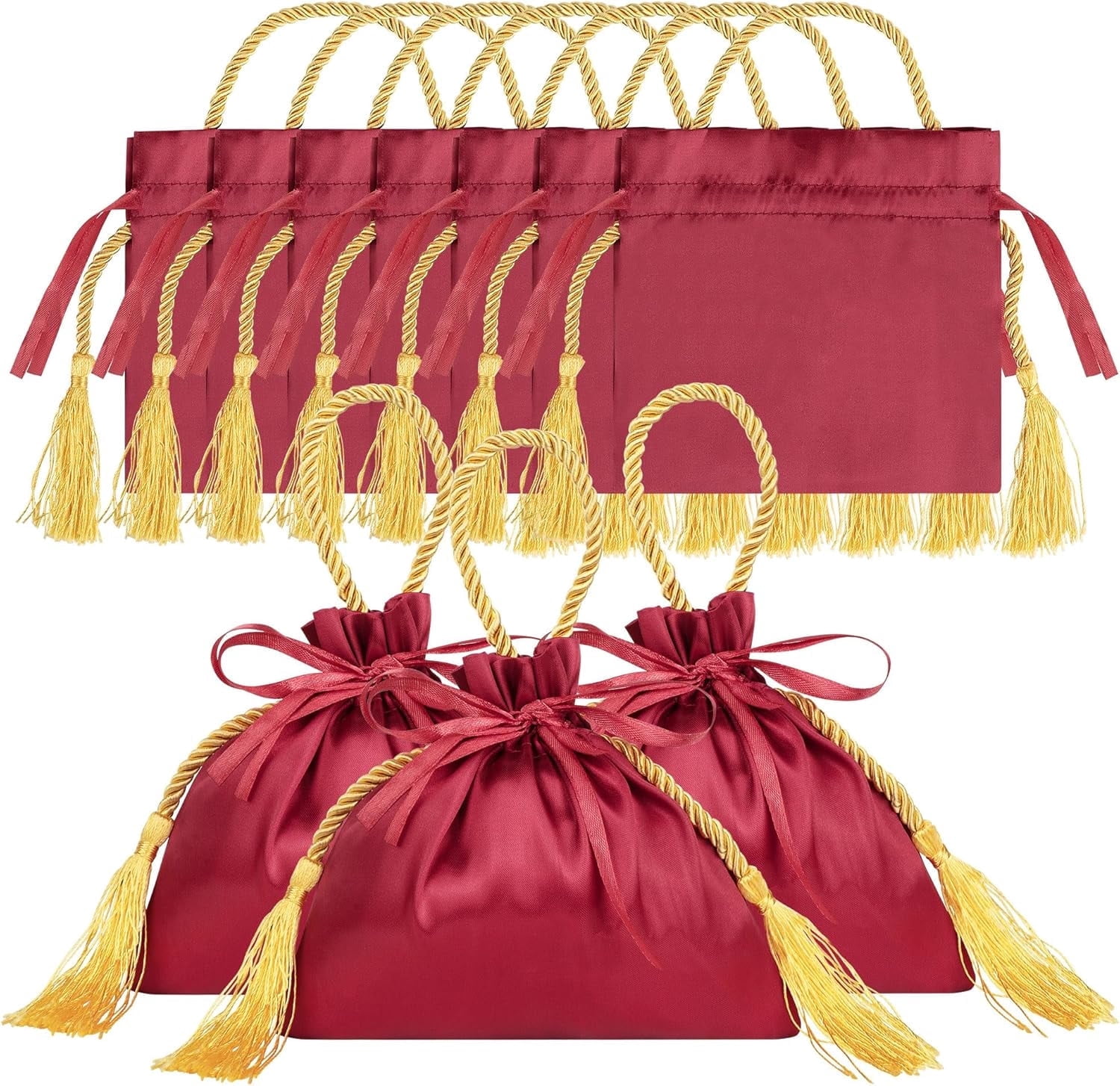 Jimin Satin Gift Bags 6" x 6.3" Red Drawstring Jewelry Pouches 10pcs ...