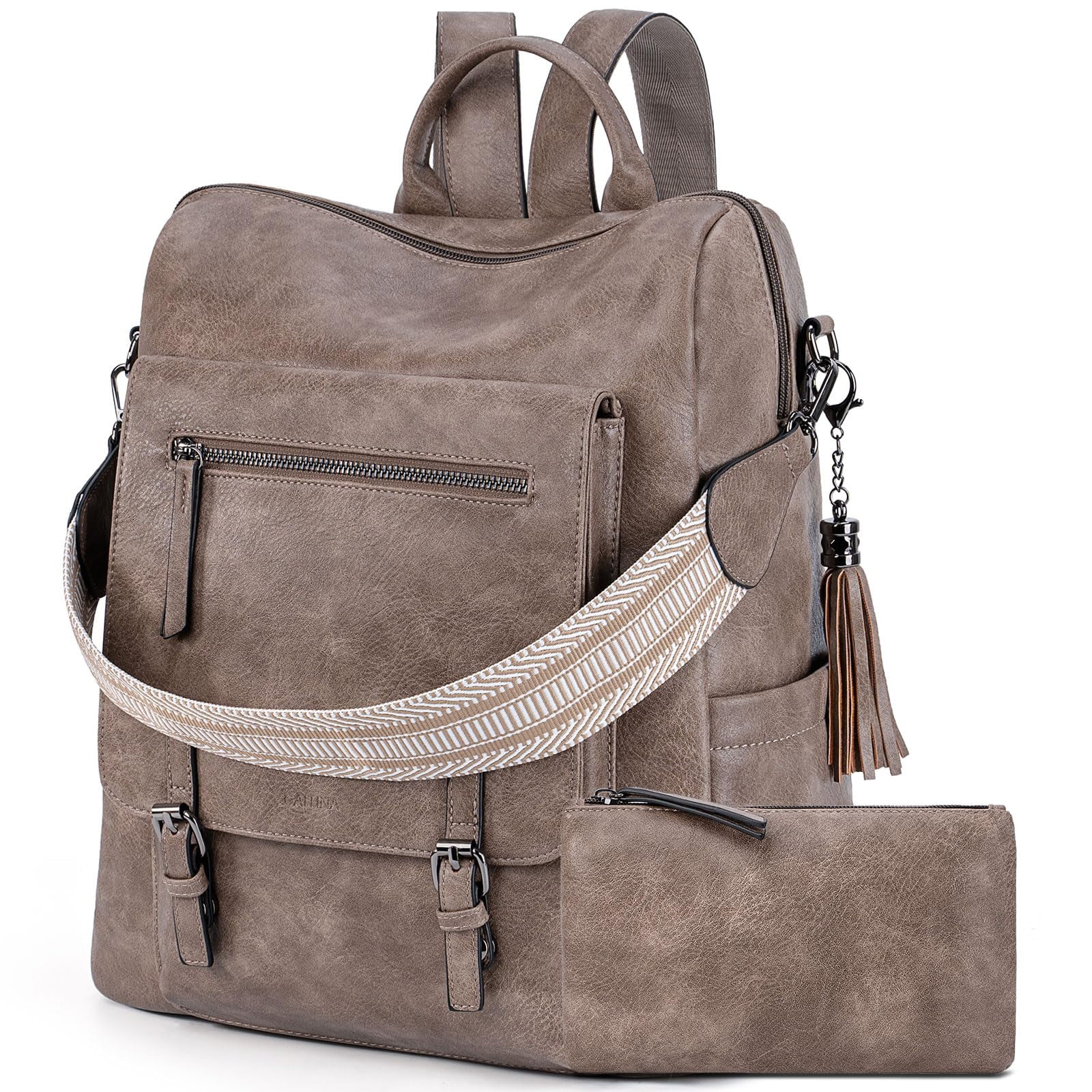 CAITIN Backpack Purse for Women Large Designer PU Leather Travel Wallet ...