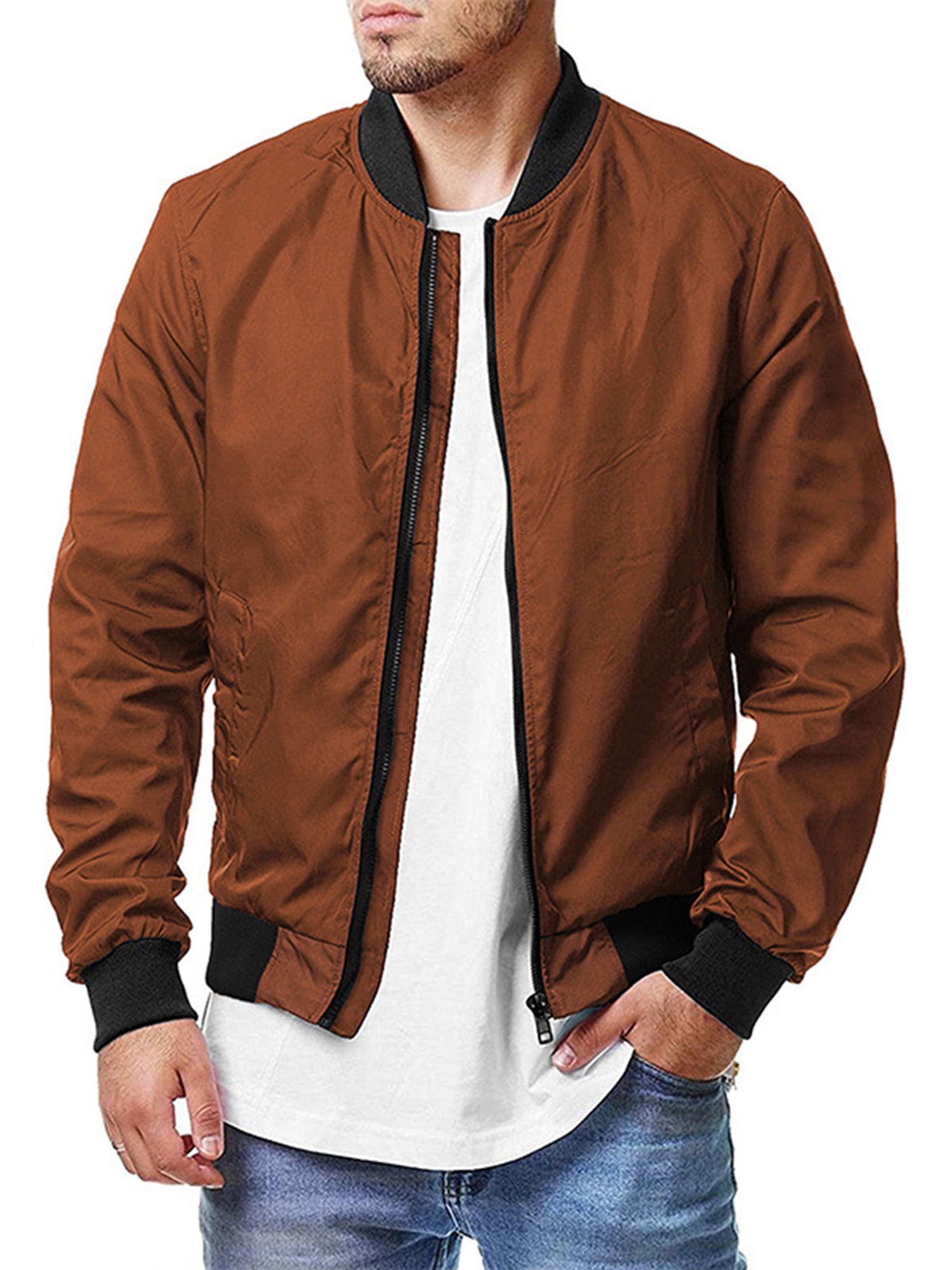 CAITZR Men's Lightweight Jacket Casual Spring Fall Windbreaker Bomber ...