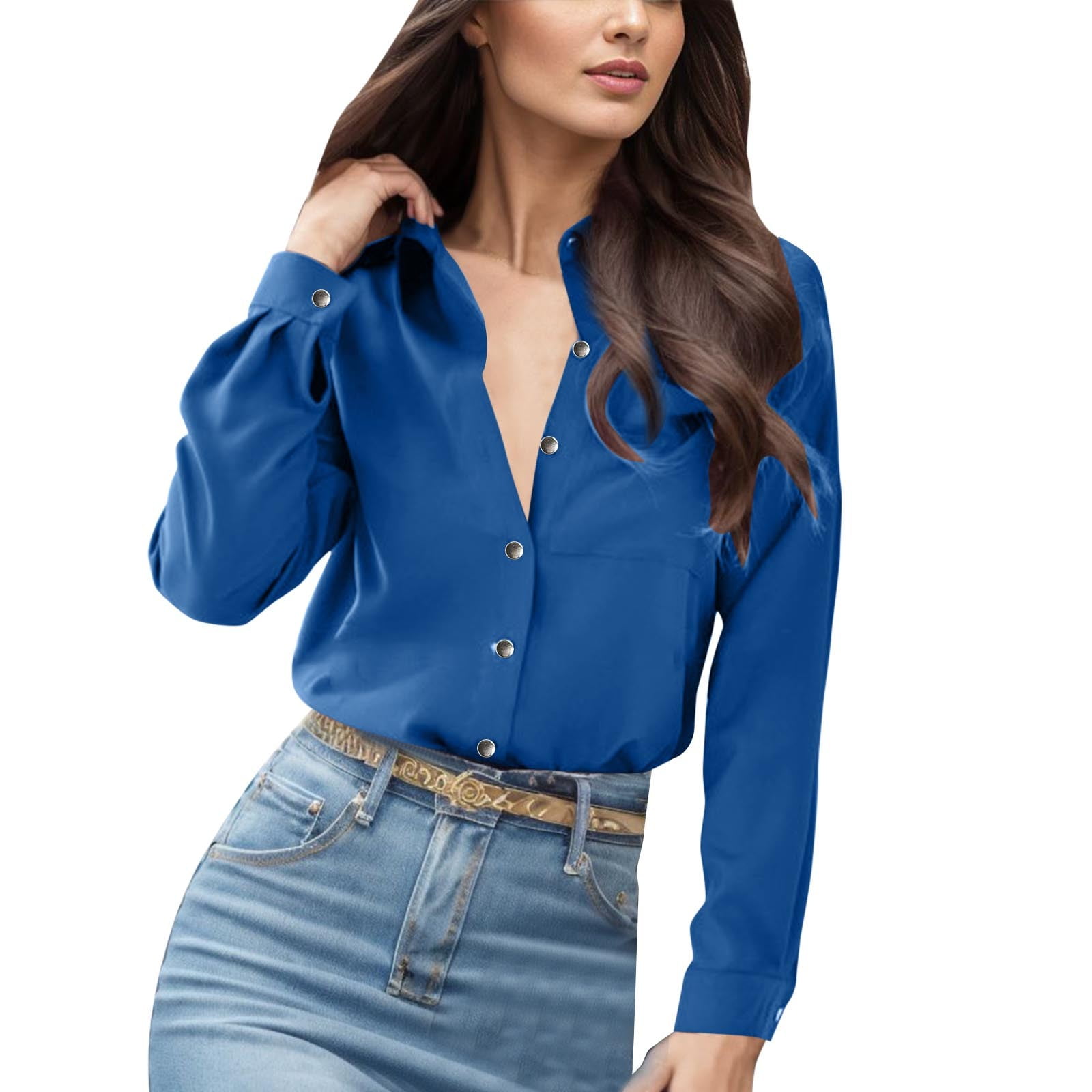 CAIVO Autumn Solid Color V Neck Ladies Shirt Blouse Women Long Sleeve ...