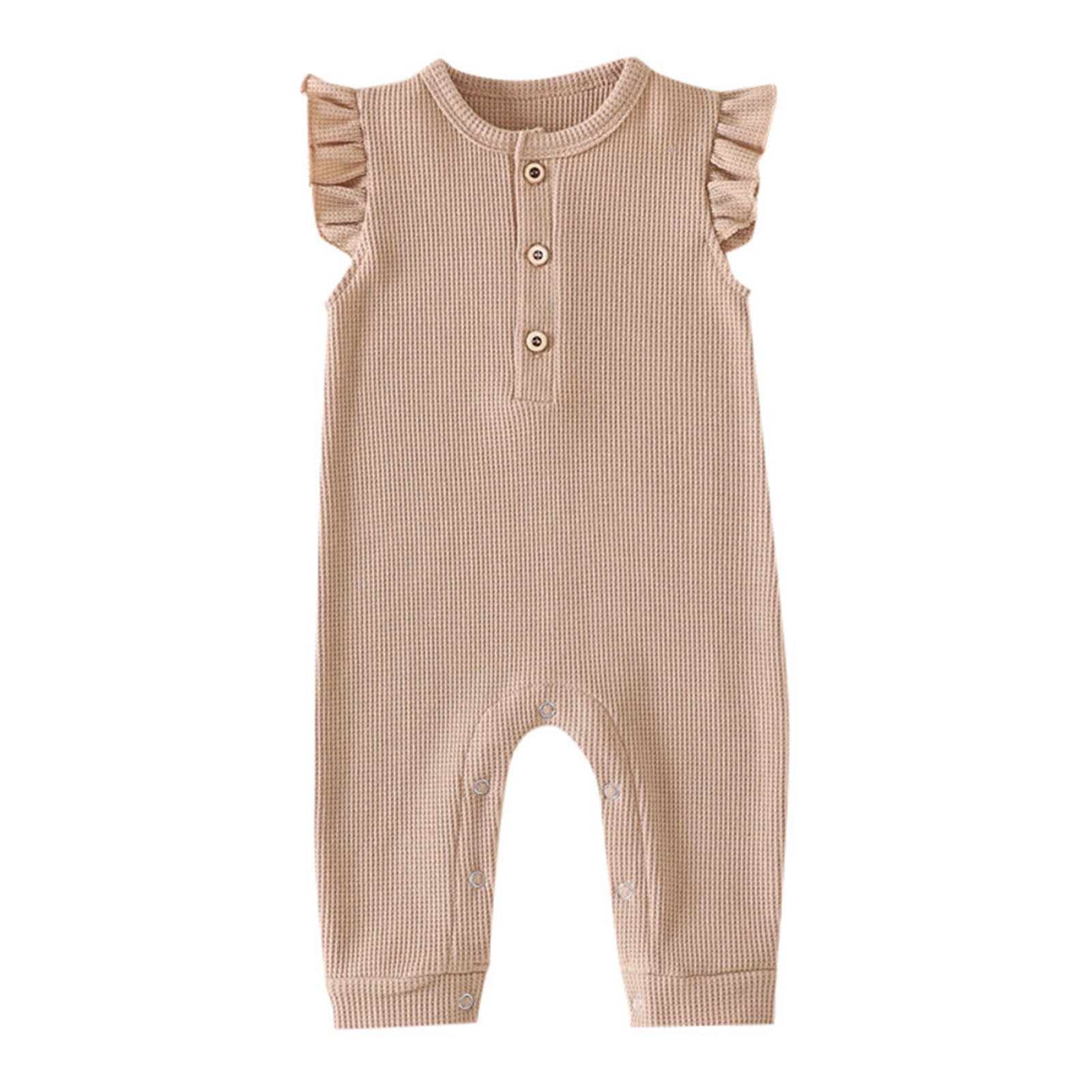 CAIVO Baby Boy Girl Solid Color O-Neck Romper Ruffle Short Sleeve Jumpsuits Clothes Classic ...