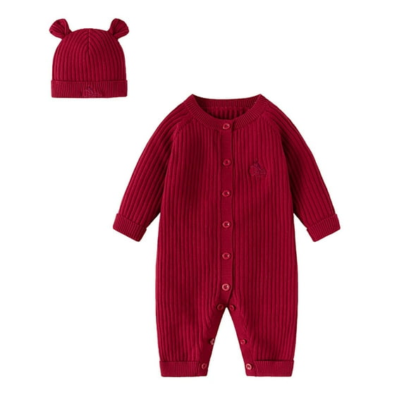 CAIVO Baby Boys Knitted Long Sleeve Bodysuit Outfits Winter Warm Romper ...