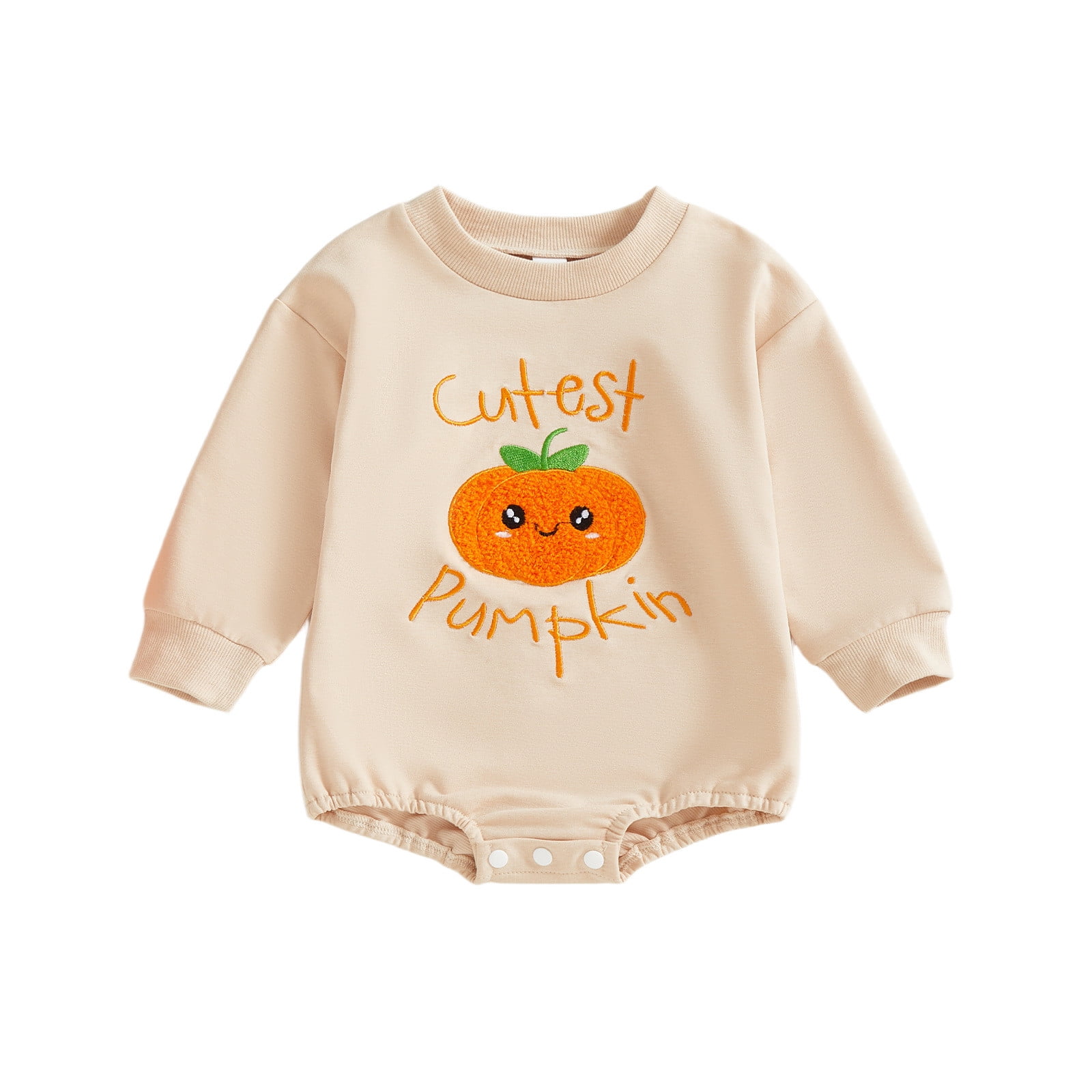 CAIVO Baby Girls Halloween Long Sleeve O-Neck Bodysuit With Cute Pumpkin Embroidery Autumn Fall ...