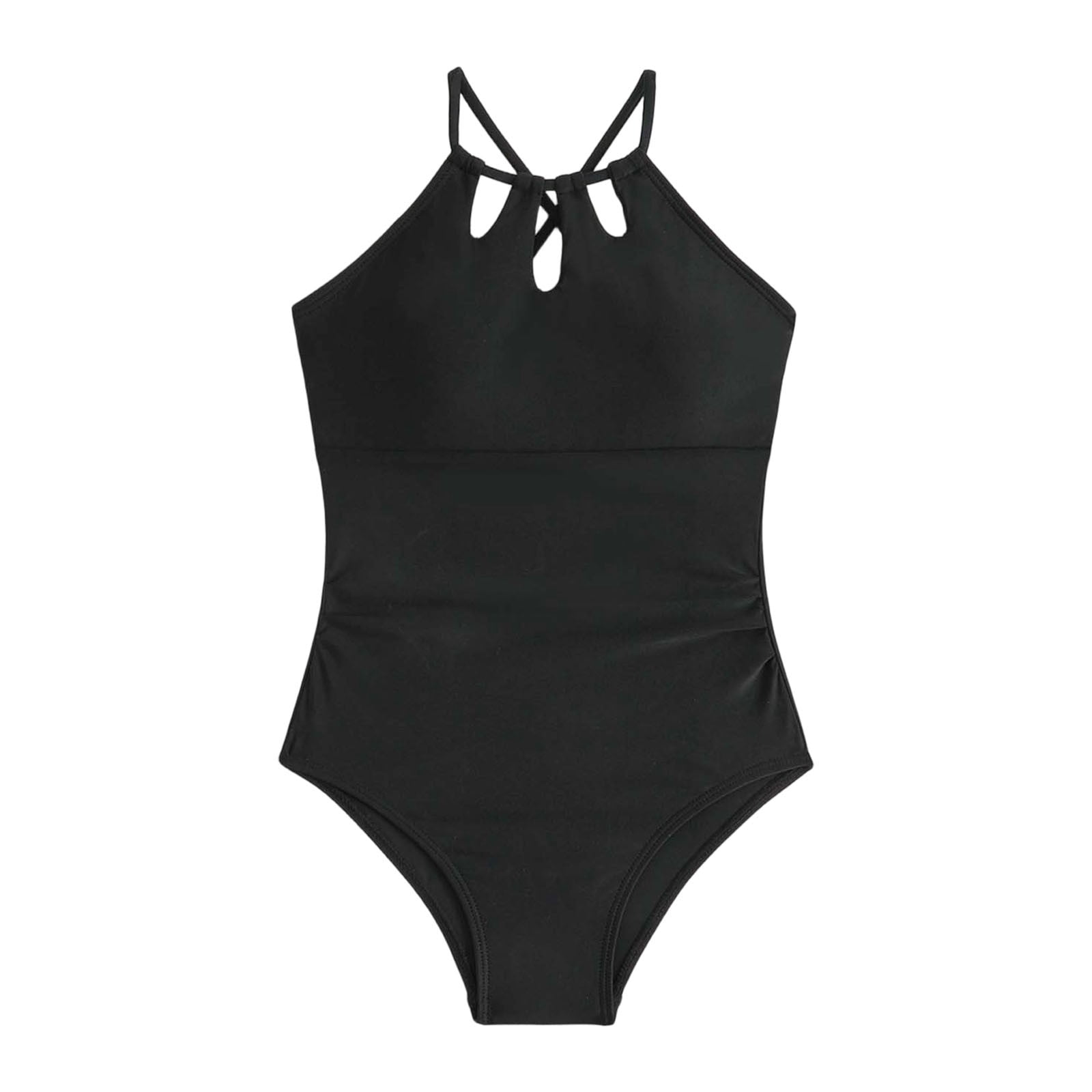 CAIVO Big Girls One-Piece Swimsuit Crewneck Crisscross Back Sleeveless ...