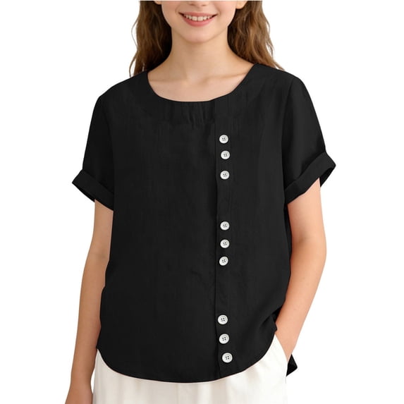 CAIVO Blouse Girls Casual Button Down Shirt Soft Breathable Textured ...