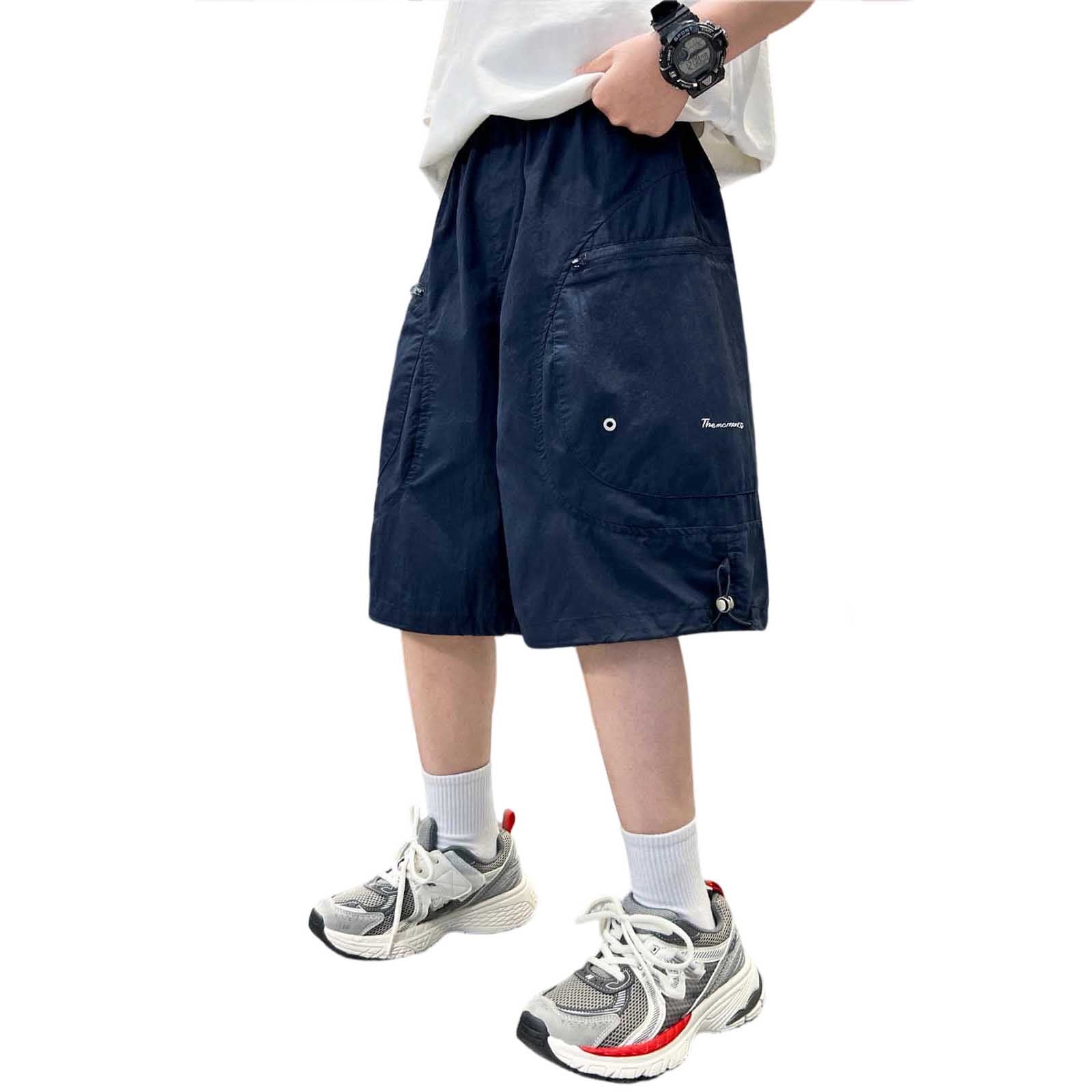 CAIVO Boys Cargo Shorts Summer Solid Color Wide Leg Everyday Knee ...