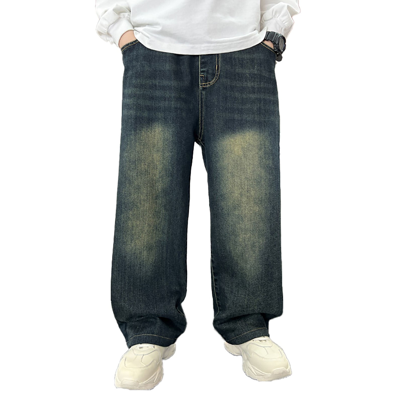 CAIVO Boys Jeans Kids Comfortable Loose Fit Straight Leg Denim Pants ...