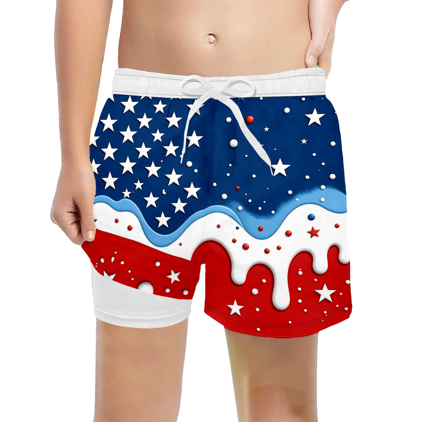 CAIVO Boys Shorts Summer Independence Day Ice Cream Print Swim Trunks ...
