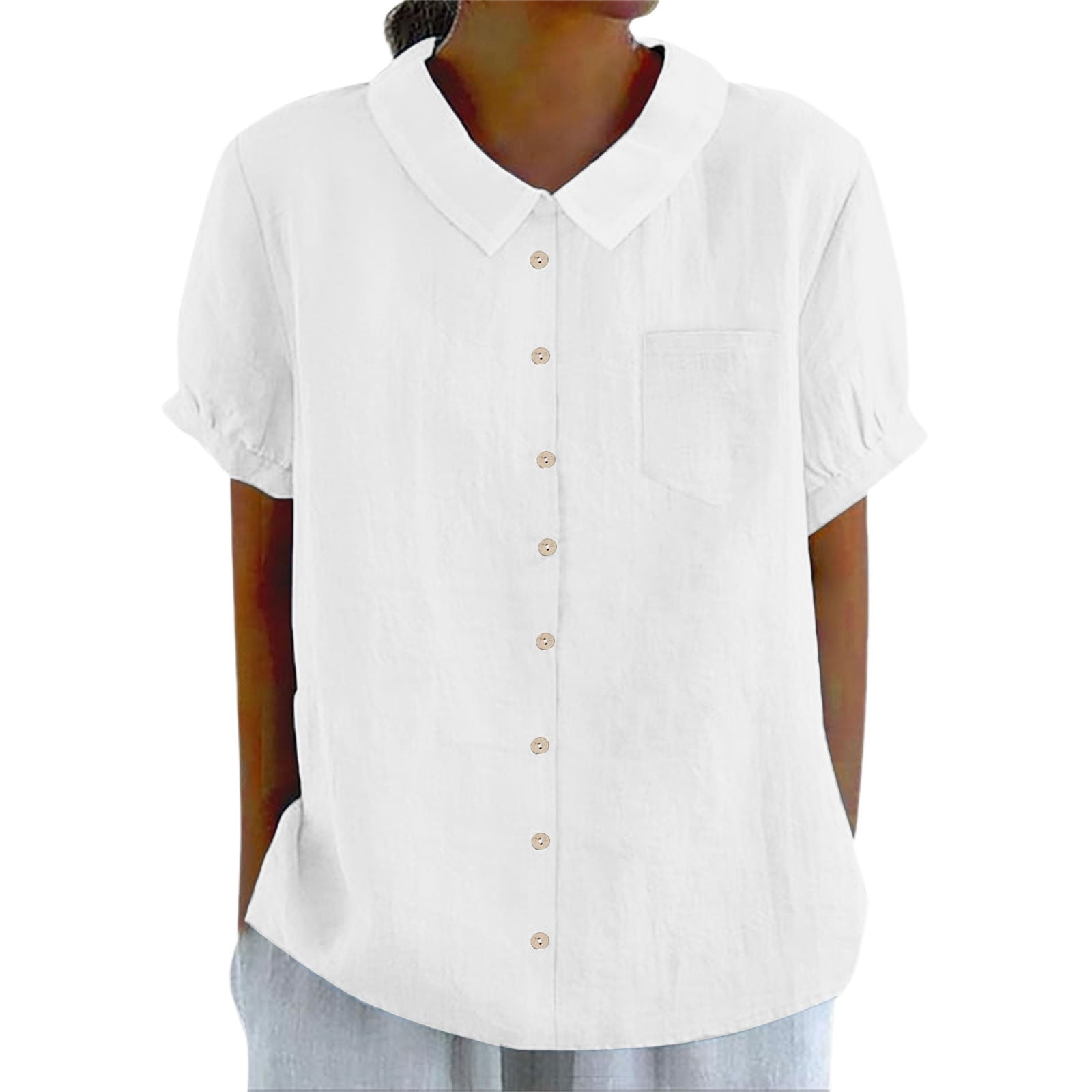 CAIVO Casual Women's Shirts Button Down With Pocket Short Sleeve ...