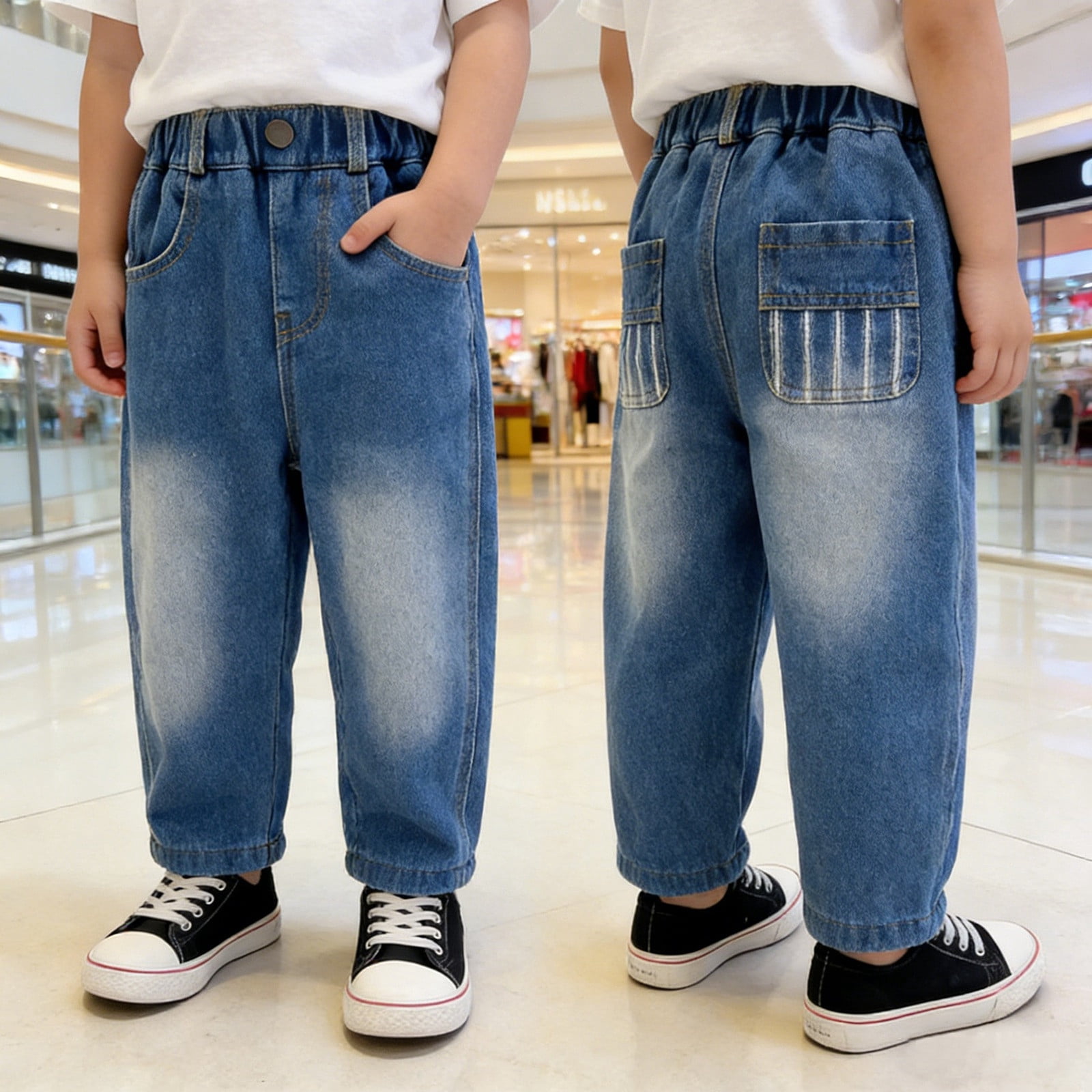 CAIVO Child Boys Blue Denim Pants Casual Striped Summer Trousers Style ...
