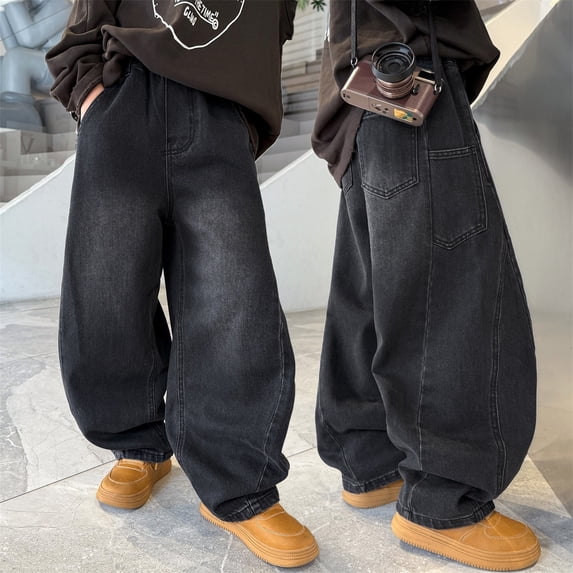 CAIVO Child Boys Blue Denim Pants Straight Leg Patchwork Wide Leg ...