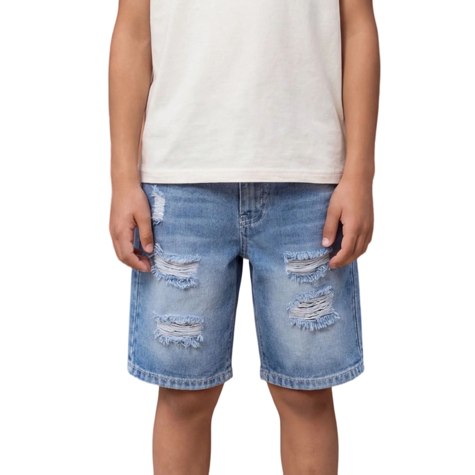 CAIVO Child Boys Blue Denim Shorts For Drawn With Washed Distressed ...