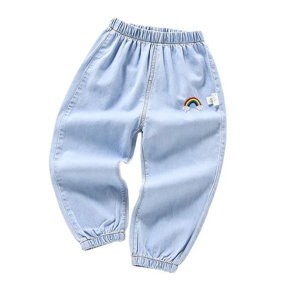 CAIVO Child Boys Girls Blue Denim Pants Summer Casual Loose Fit Cartoon ...