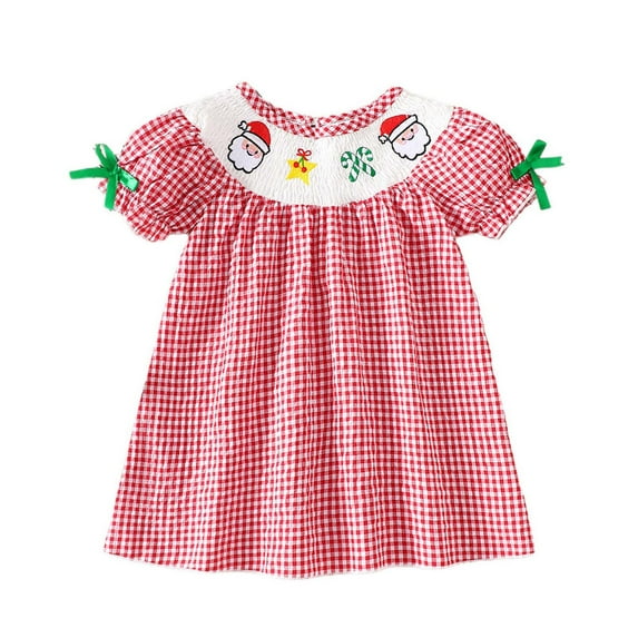 CAIVO Child Casual Dresses Toddler Xmas Girls Short Sleeve Plaid ...