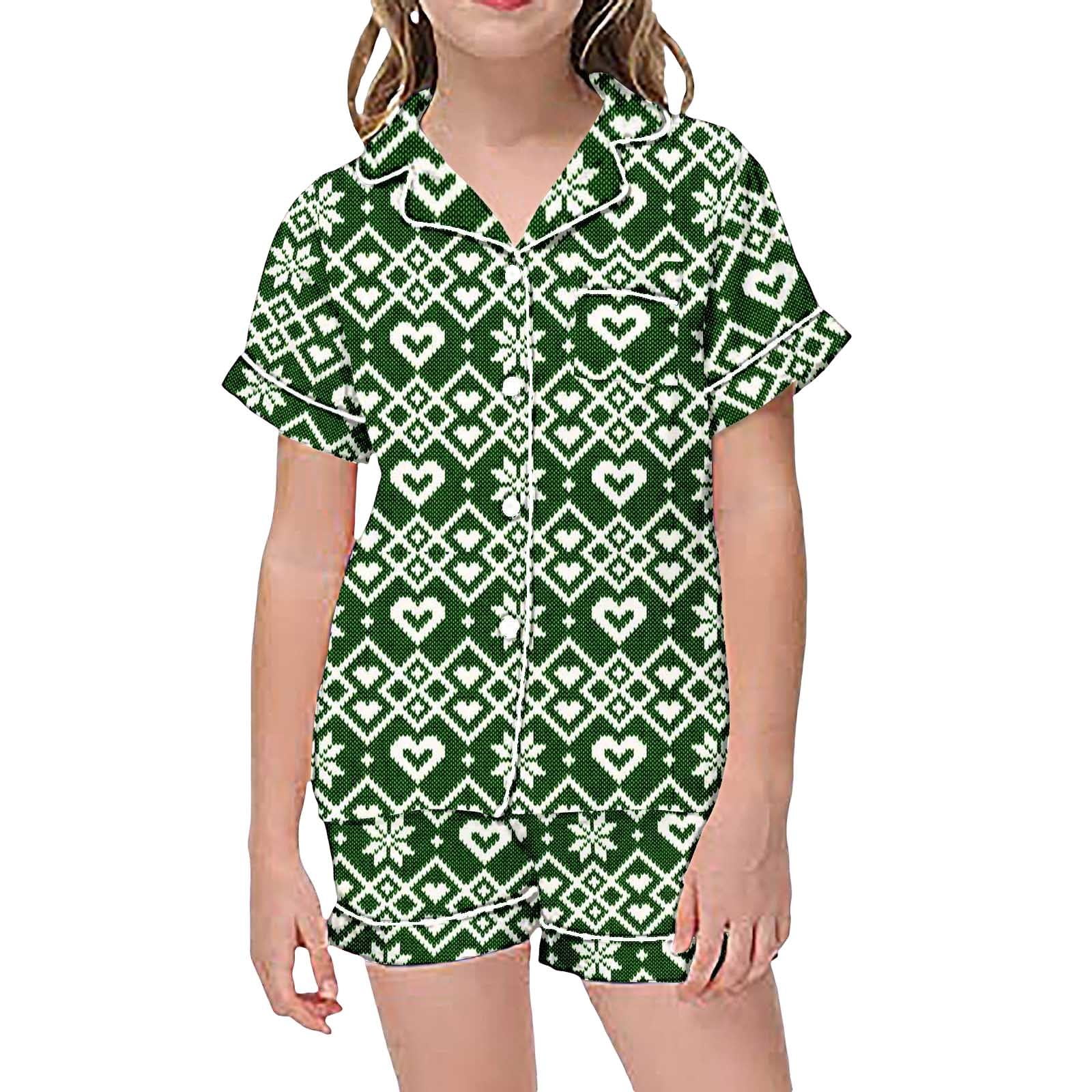 CAIVO Child Christmas Girls Outfit Sets Short Sleeve Tops Button Down ...