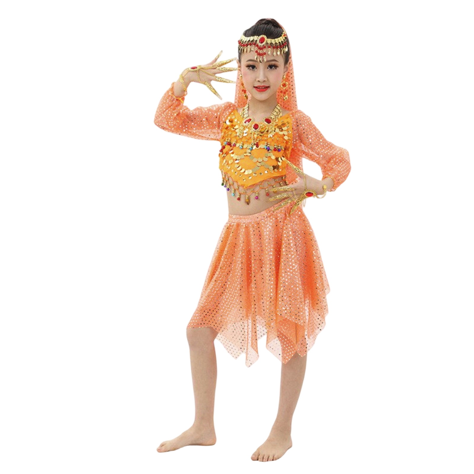 CAIVO Child Girls Belly Dance Performance Outfit Sets With Short Skirt ...