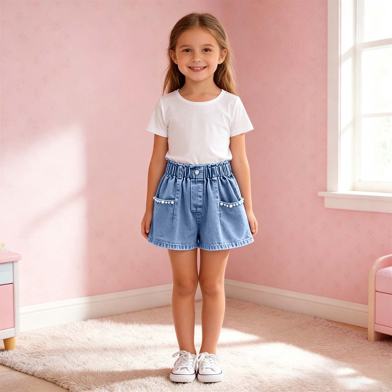 CAIVO Child Girls Blue Denim Shorts Casual Summer Bottoms Soft Jean ...