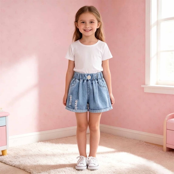CAIVO Child Girls Blue Denim Shorts For Kids Classic Shortpants For ...