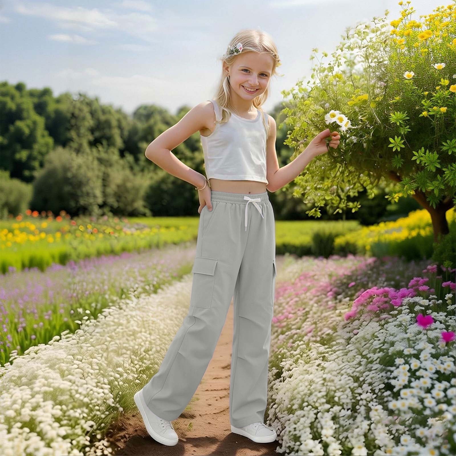 CAIVO Child Girls Cargo Joggers With Elastic Waistband Casual Loose Fit ...