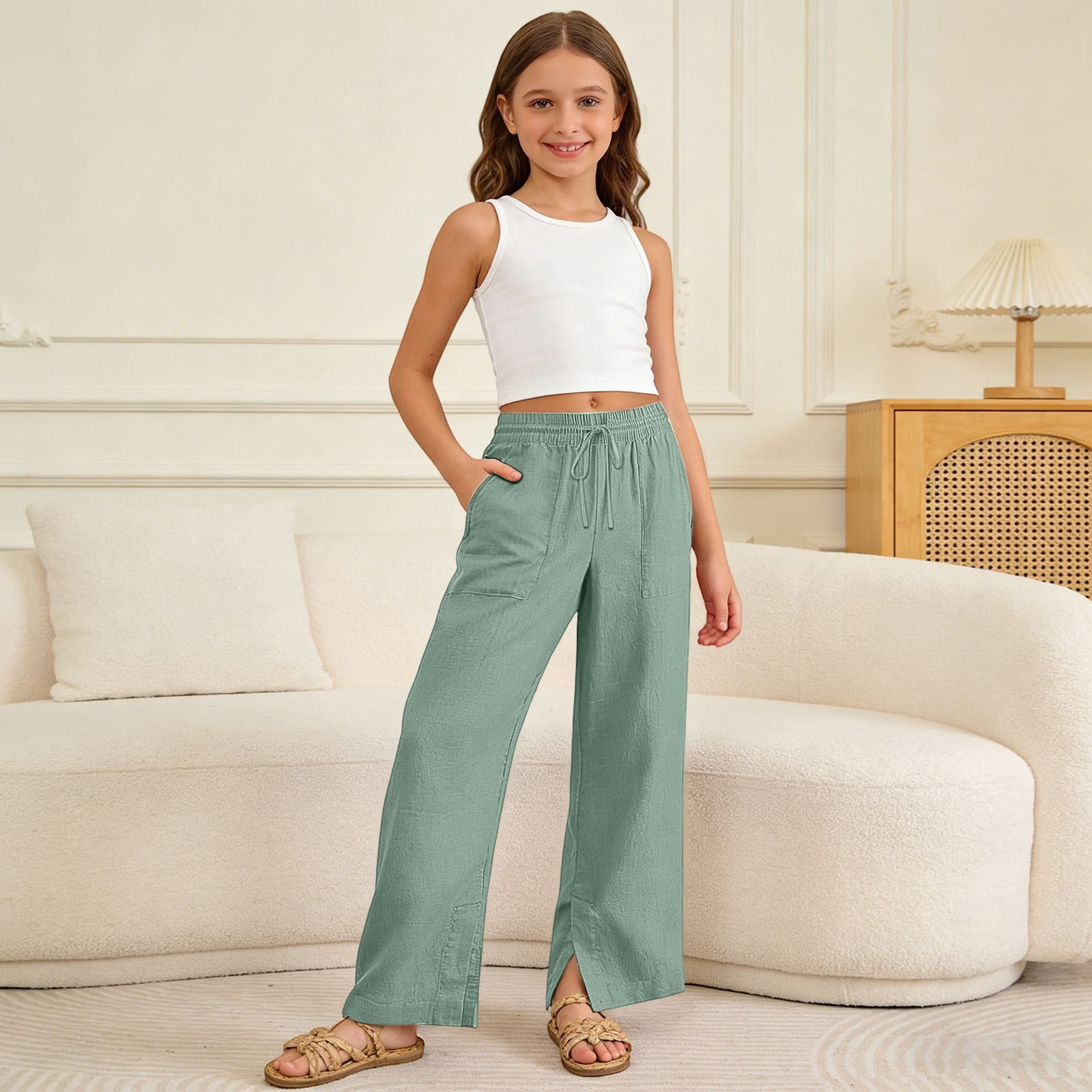 CAIVO Child Girls Casual Pants For Kids Comfortable Everyday Wear With ...