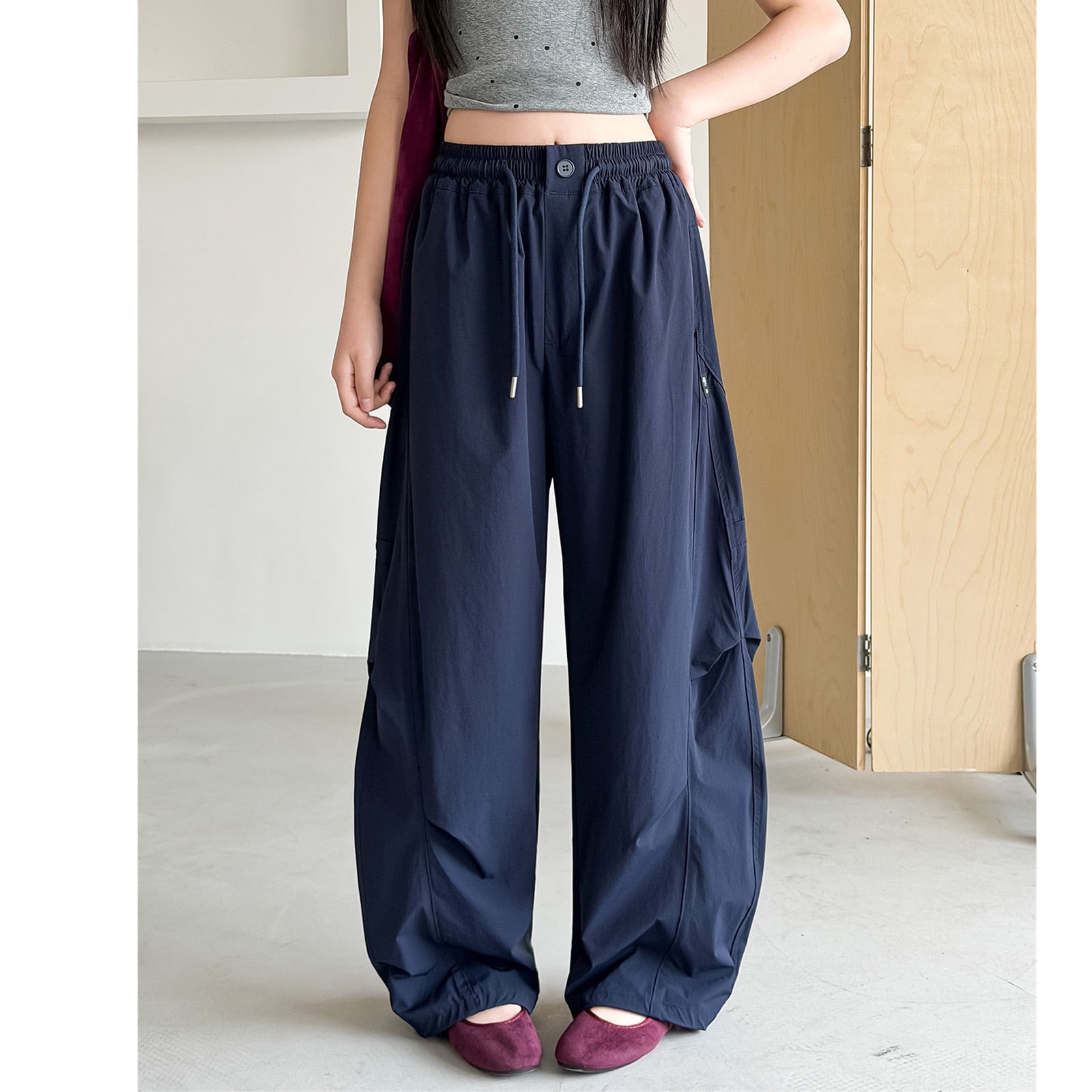 CAIVO Child Girls Casual Wide Leg Pants With Elastic Waist Soft Light ...