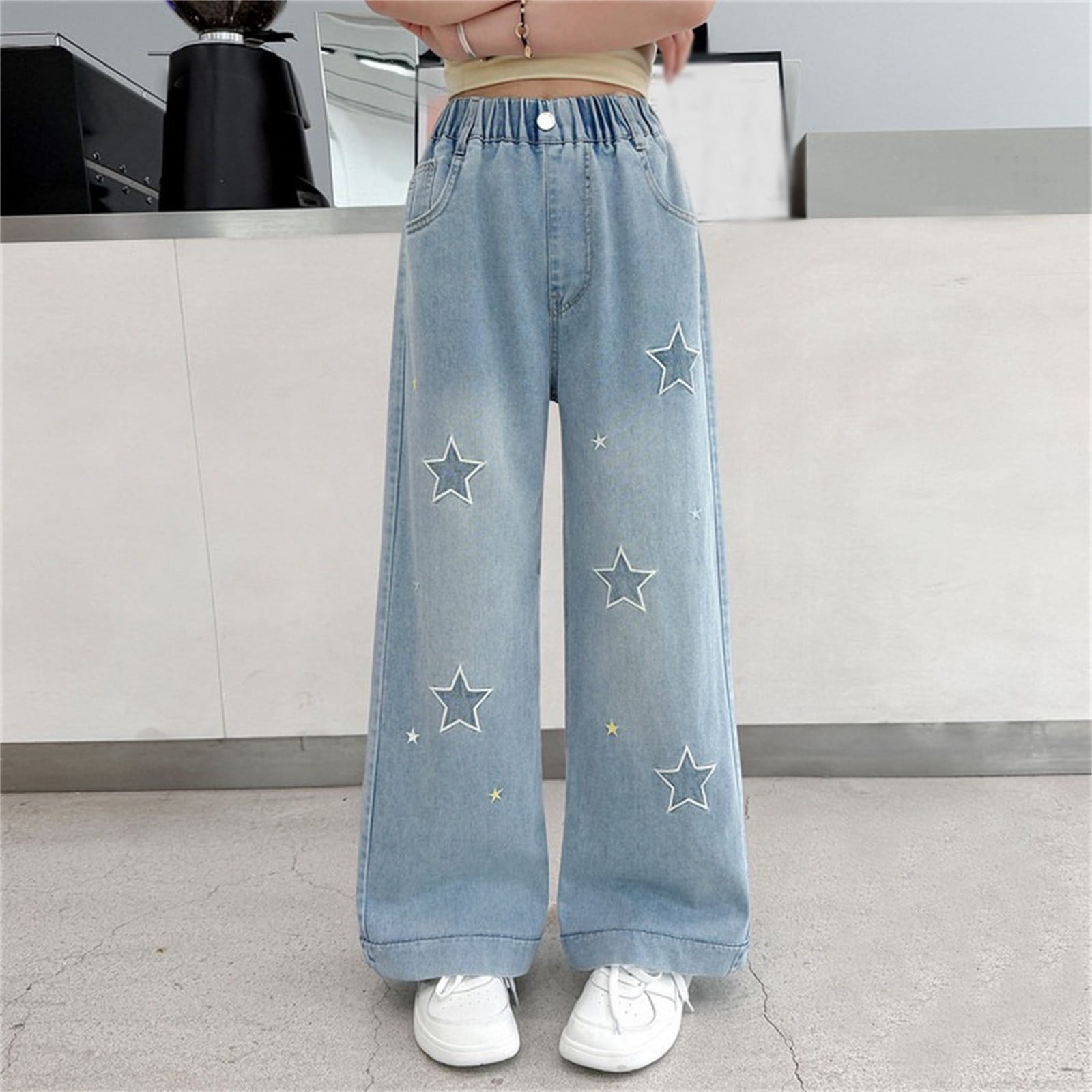 CAIVO Child Girls Distressed Denim Jeans Loose Fit Summer Thin Casual ...