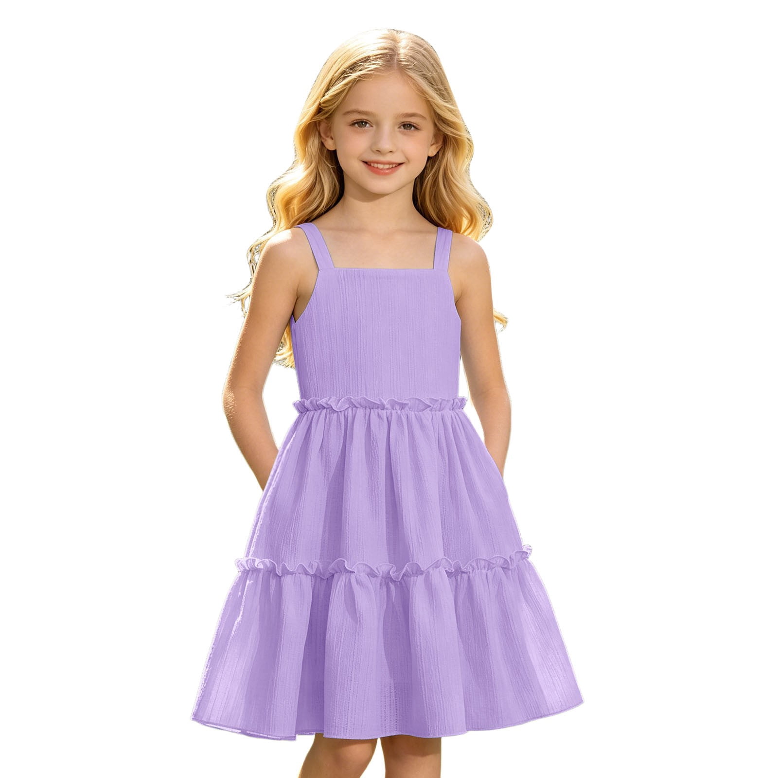 CAIVO Child Girls Dress Kids Sleeveless Square Neck Trendy Fit And ...