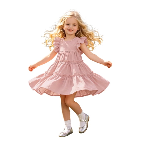 CAIVO Child Girls Dress Tiered Party A-Line With Ruffle Sleeve Round ...