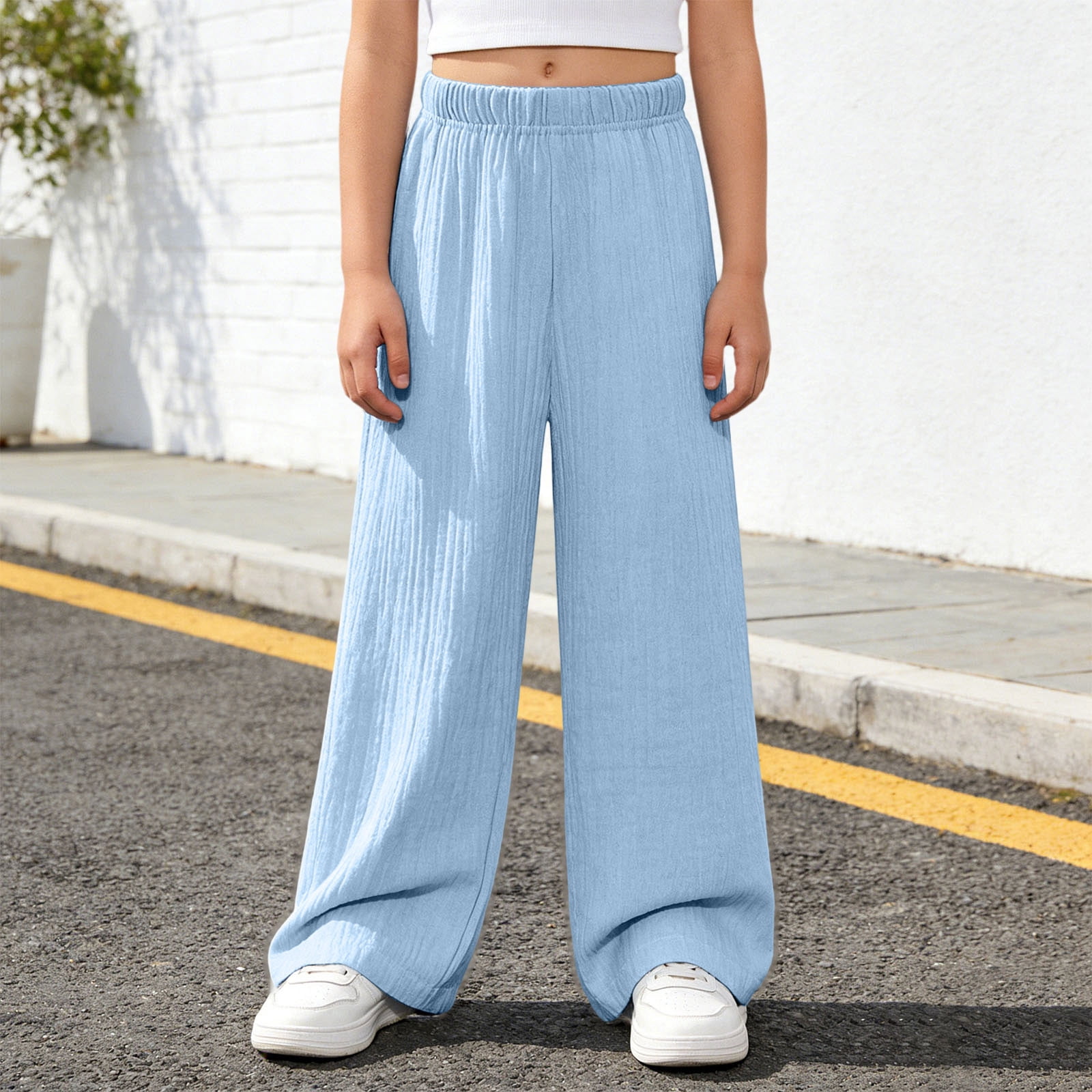 CAIVO Child Girls Elastic Waist Long Pants Casual Summer Kids Solid ...