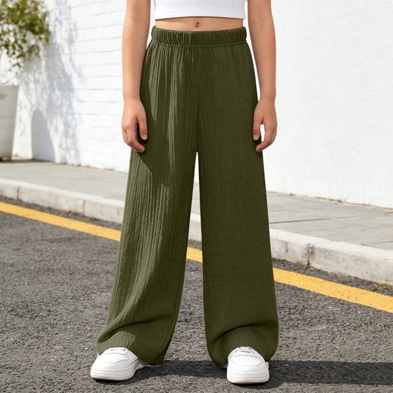 CAIVO Child Girls Elastic Waist Long Pants Casual Summer Kids Solid ...