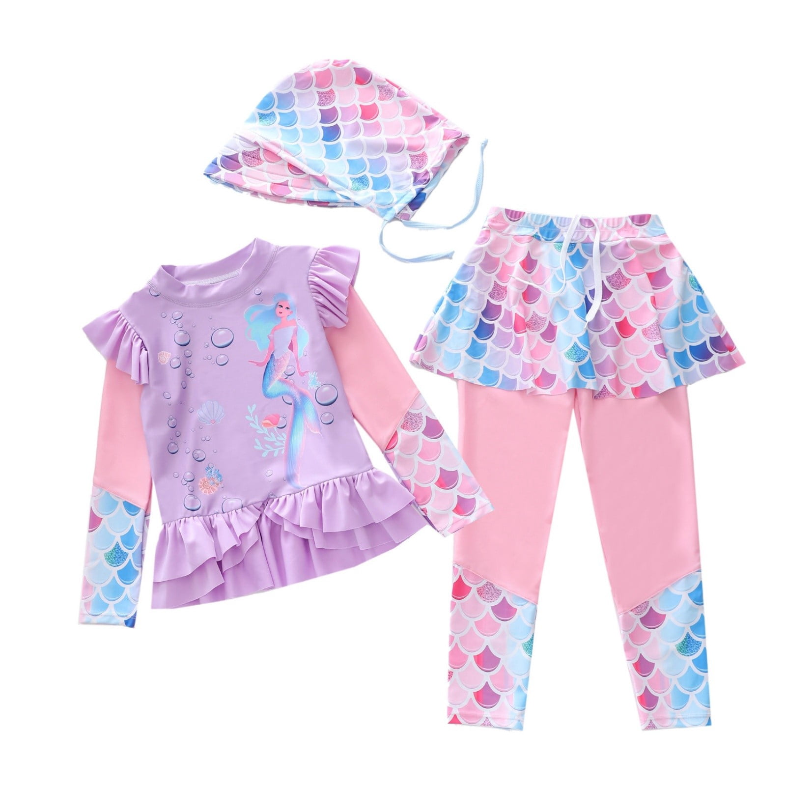 CAIVO Child Girls Kids Full Coverage Long Sleeve With Skirts Girls ...