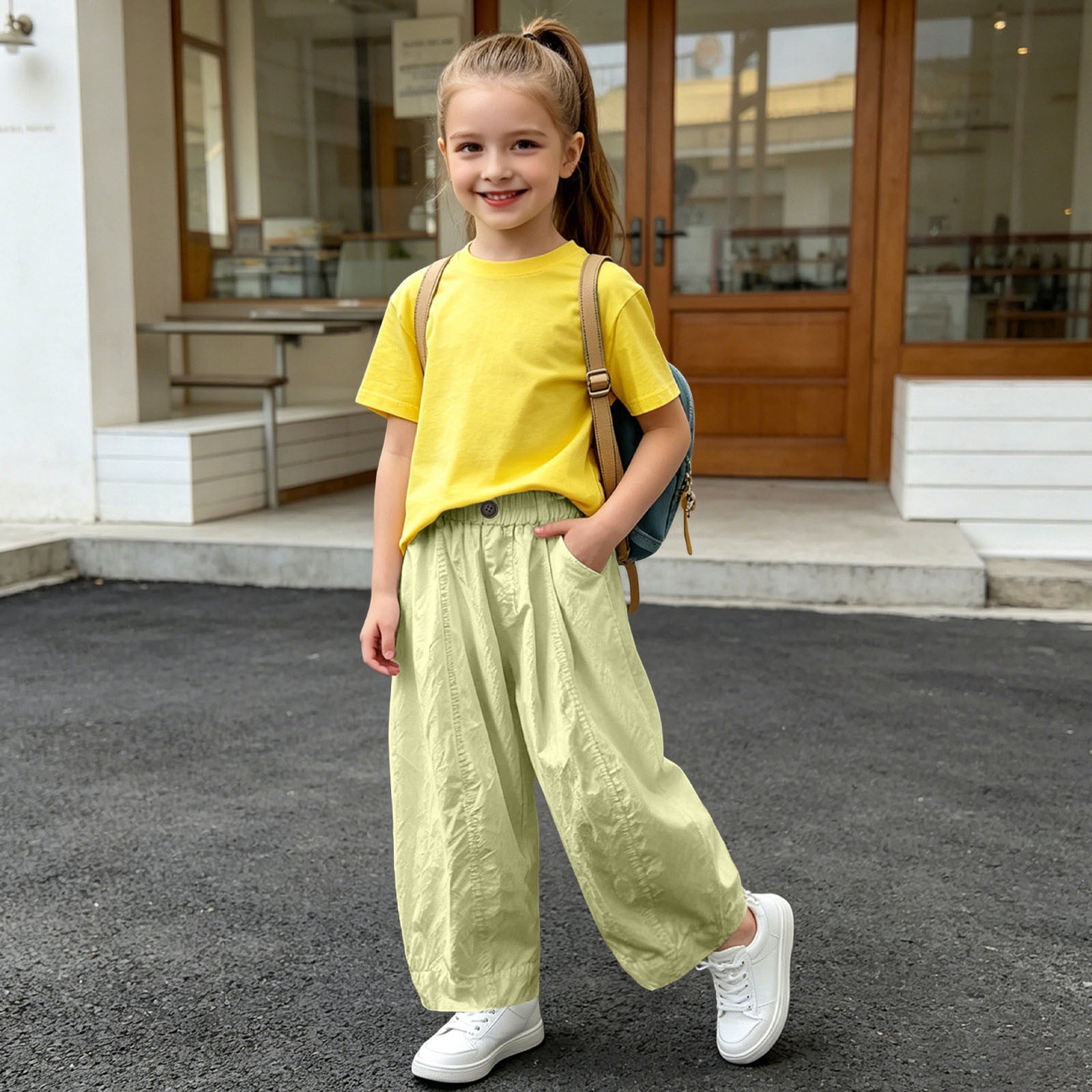CAIVO Child Girls Lightweight Loose Fit Summer Trousers Casual ...