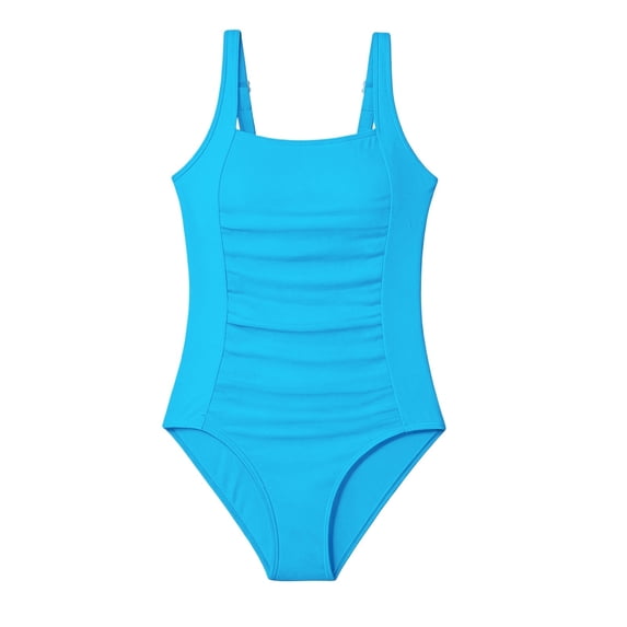 CAIVO Child Girls One-Piece Swimsuit Full Coverage Square Neck ...