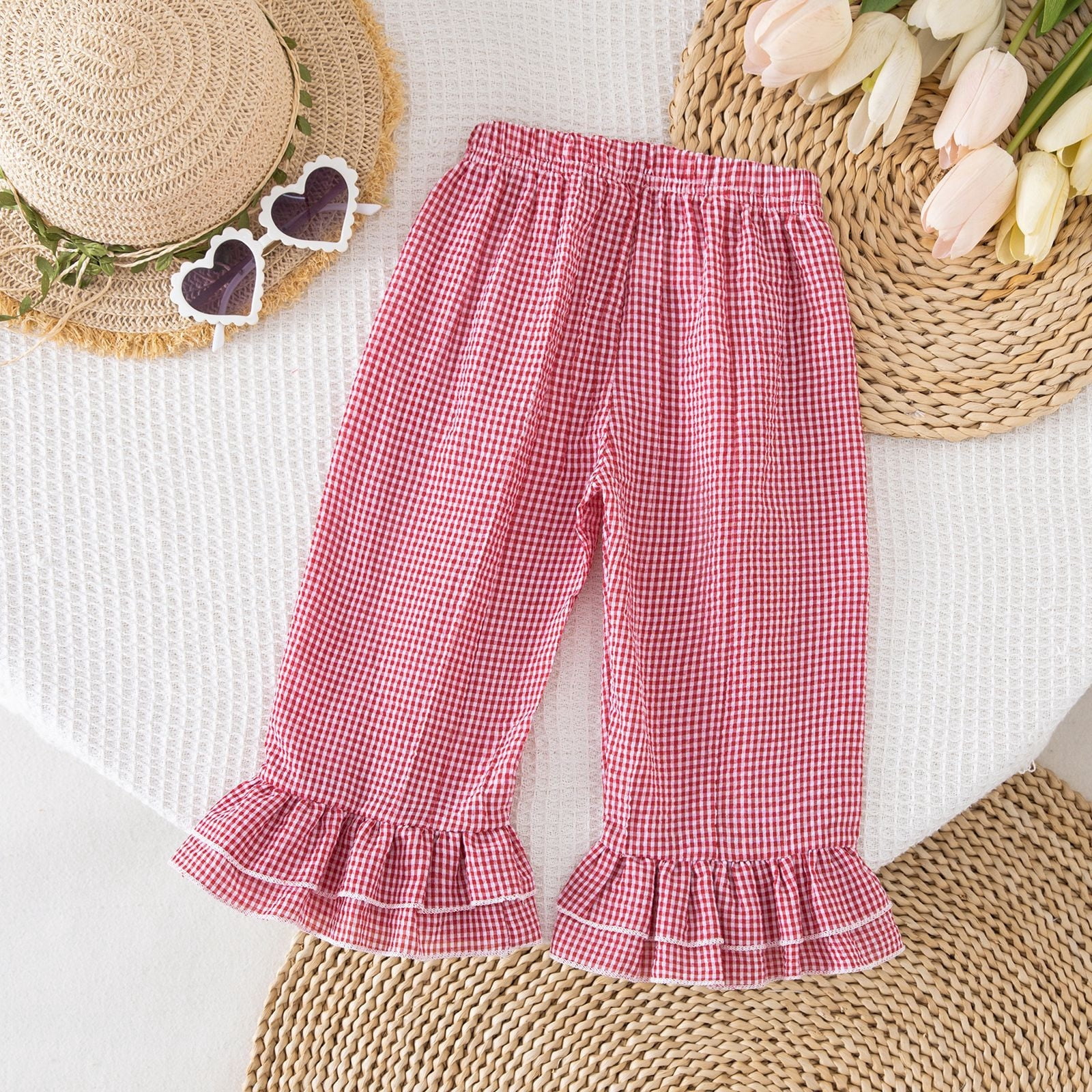 CAIVO Child Girls Plaid Pants Loose Fit Elastic Waist Casual Home Wear ...