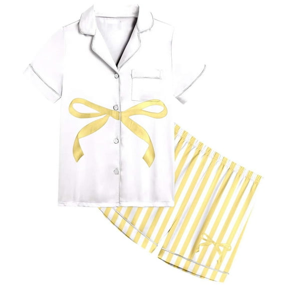 CAIVO Child Girls Striped Print Outfit Set Short Sleeve Lapel Blouse ...