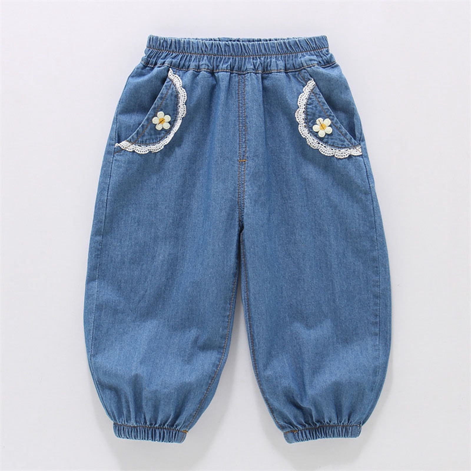CAIVO Child Girls Summer Blue Denim Pants Soft Casual Long Trousers For ...