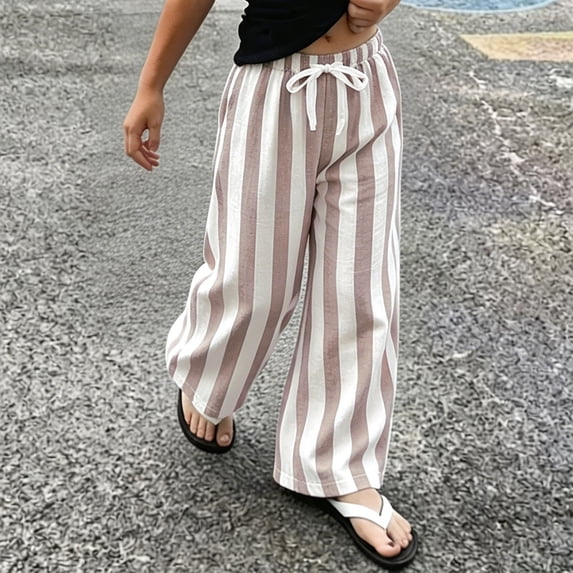 CAIVO Child Girls Summer Casual Vertical Bottom Pants Flared Wide Leg ...