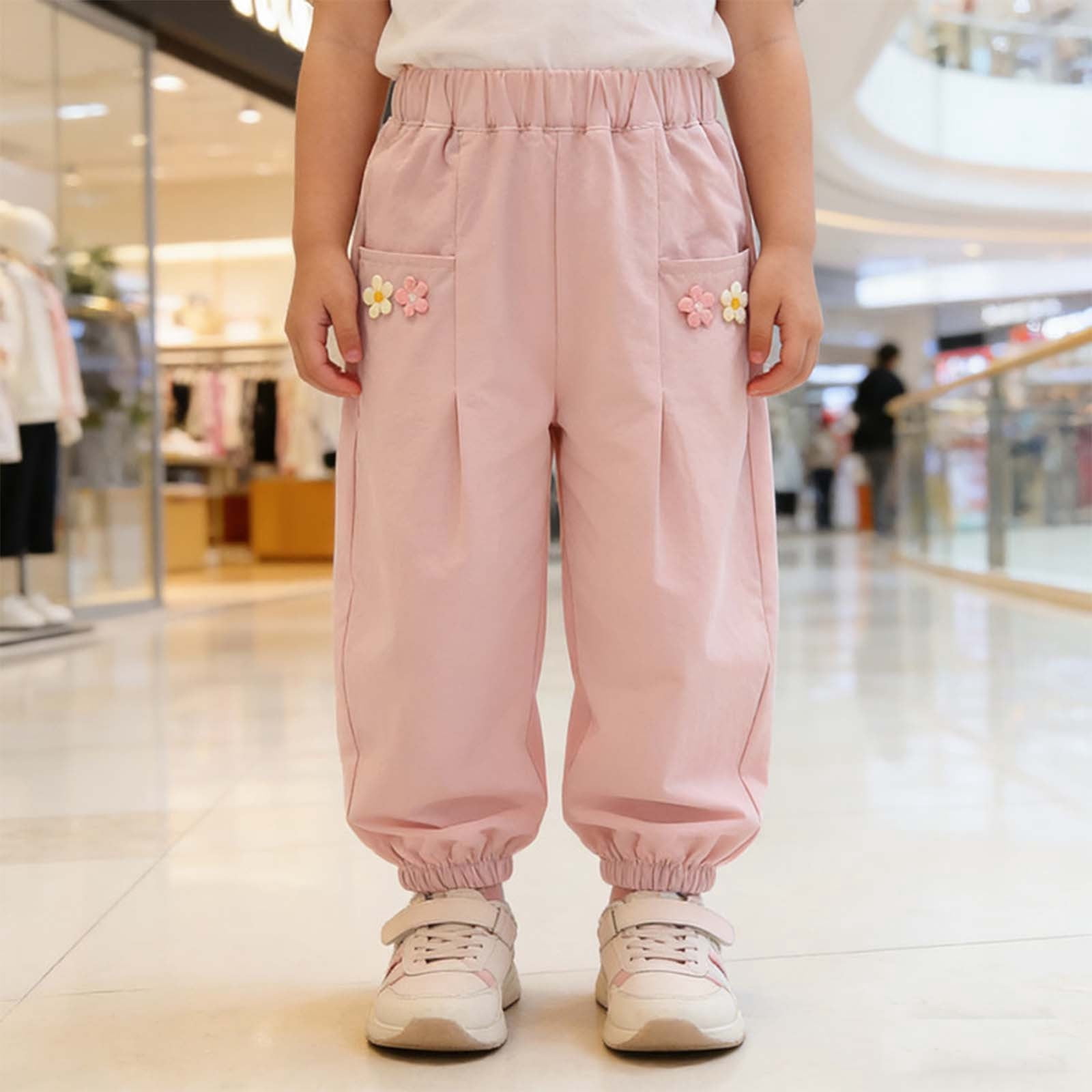 CAIVO Child Girls Summer Lightweight Floral Pants For Girls Breathable ...