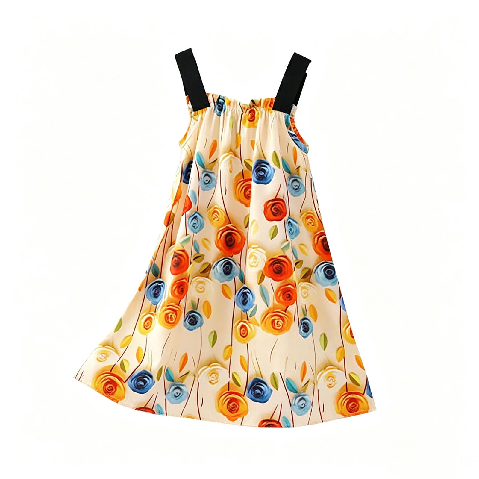 CAIVO Child Girls Summer Tank Dresses Floral Print Sleeveless Square ...