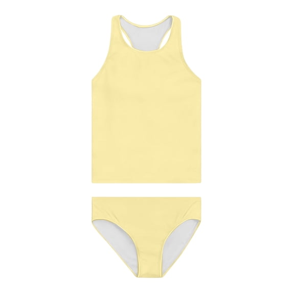 CAIVO Child Girls Swimsuit 2 Piece Tankini Sets Solid Color Round Neck ...