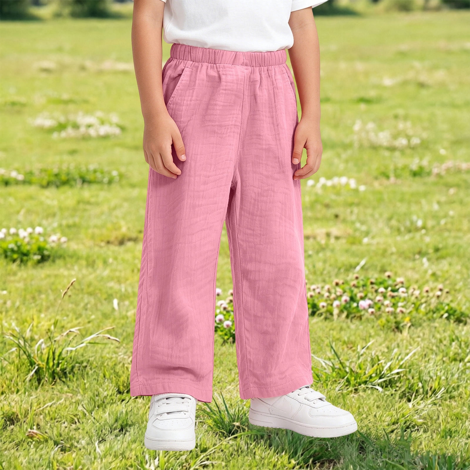 CAIVO Child Kids Girls Boys Long Pants Baggy Elastic Waist Basic Summer ...