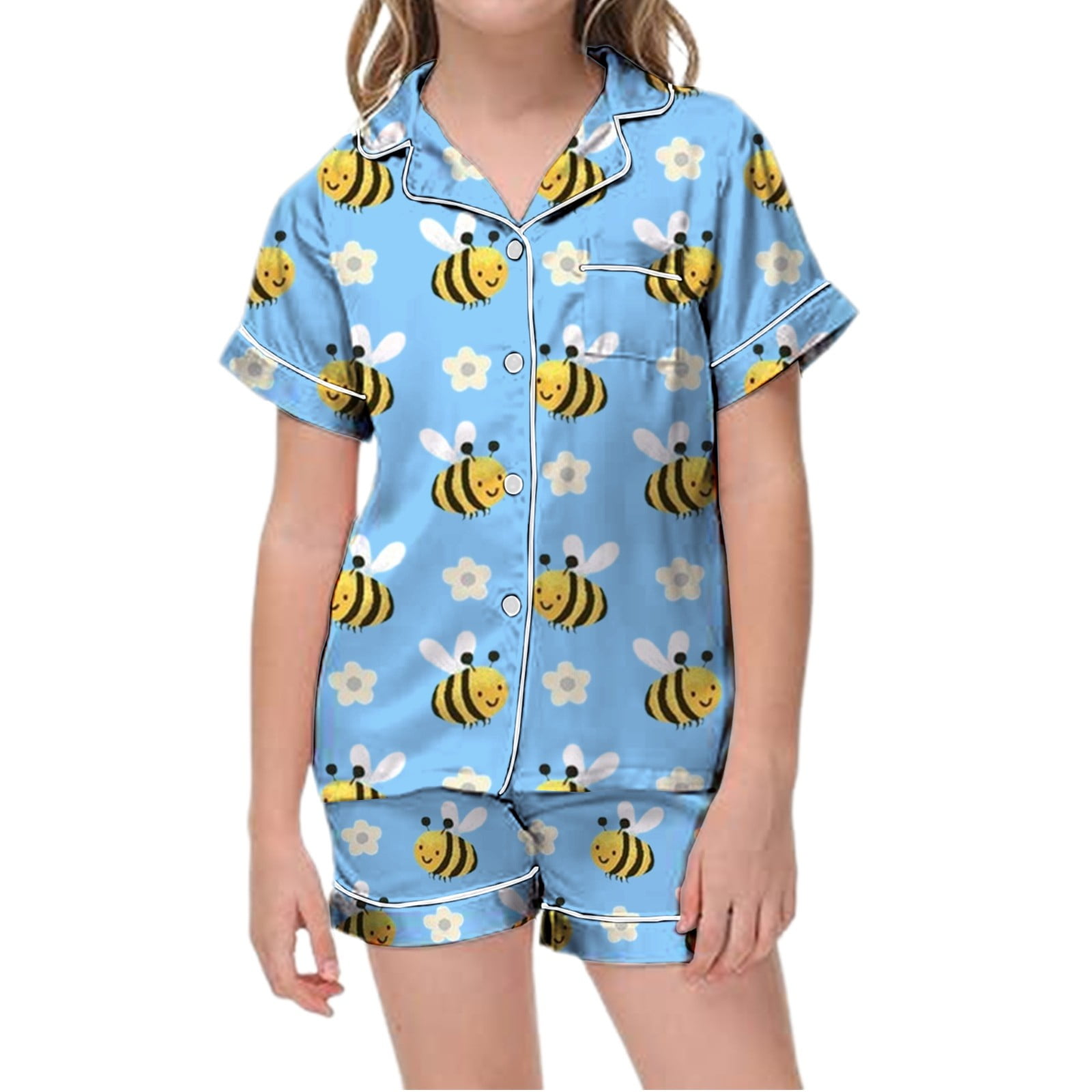 CAIVO Child Outfit Sets Kids Cartoon Printed Button Down Lapel Short ...