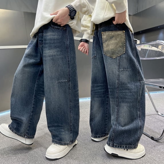 CAIVO Child Relaxed Fit Boys Blue Denim Pants Kids Casual Wide Leg ...