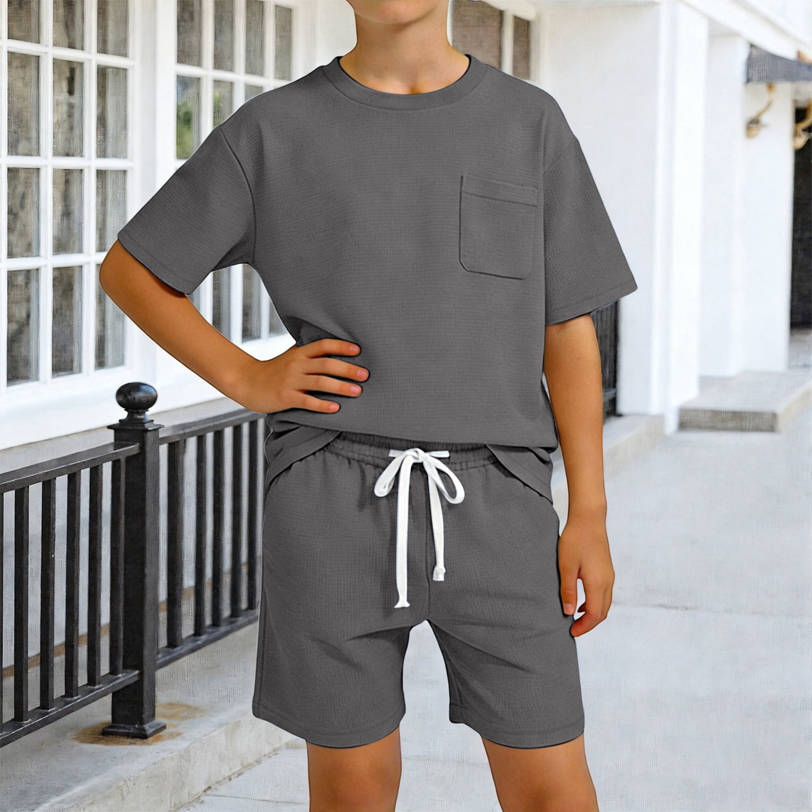 CAIVO Children Boys Tops Short Sleeve Crew Neck Shirts With Shorts Set ...