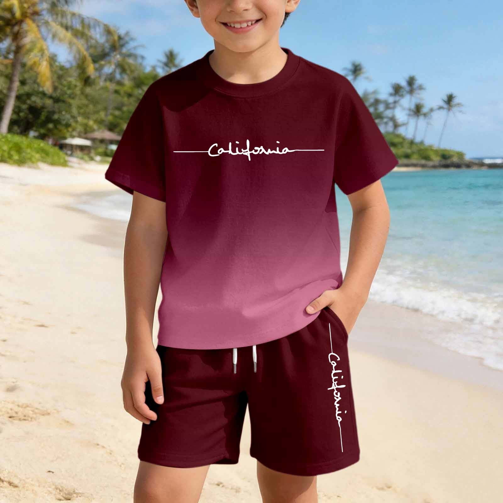 CAIVO Children Bright City Letter Gradient Print Outfit Sets Kids ...