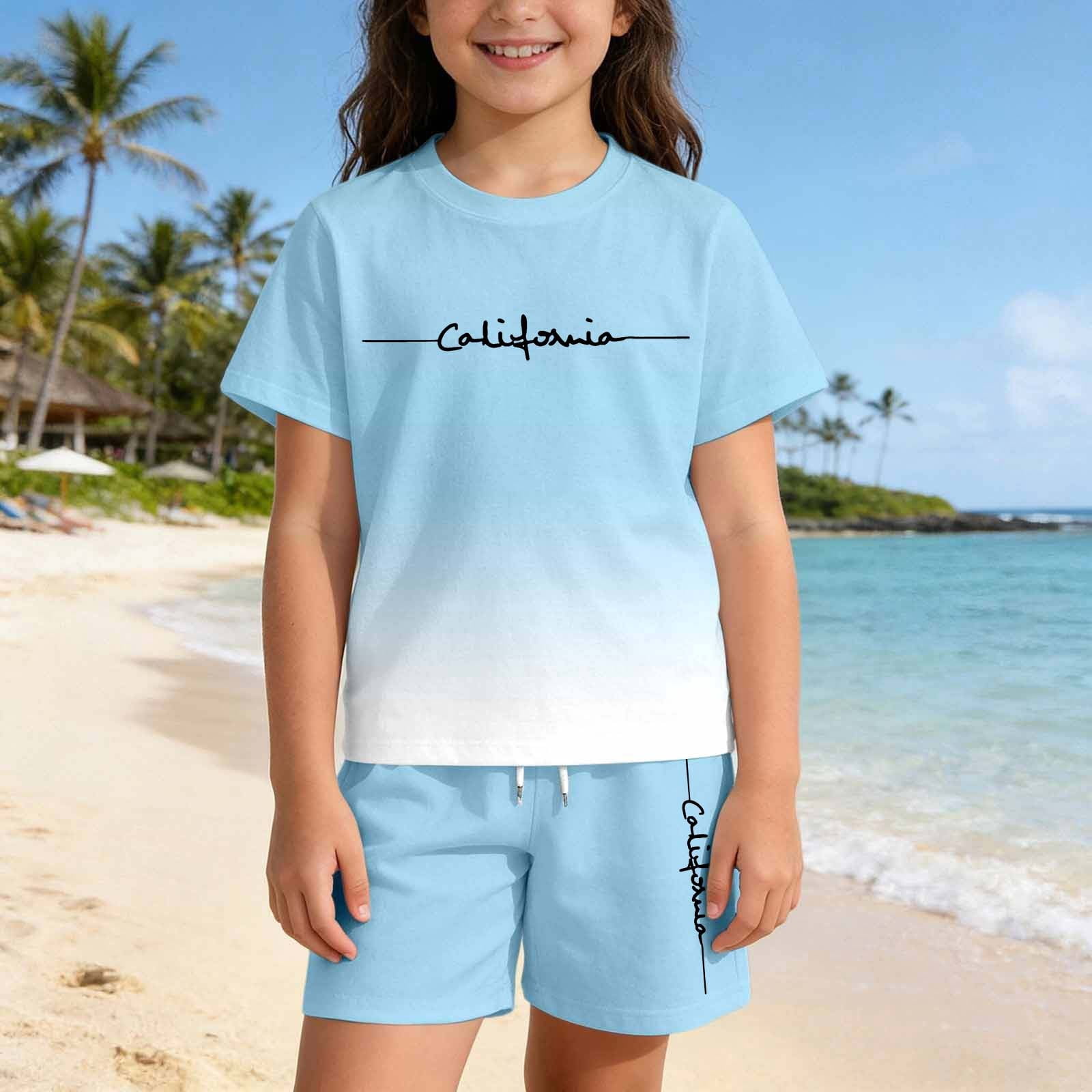 CAIVO Children Bright City Letter Gradient Print Outfit Sets Kids ...