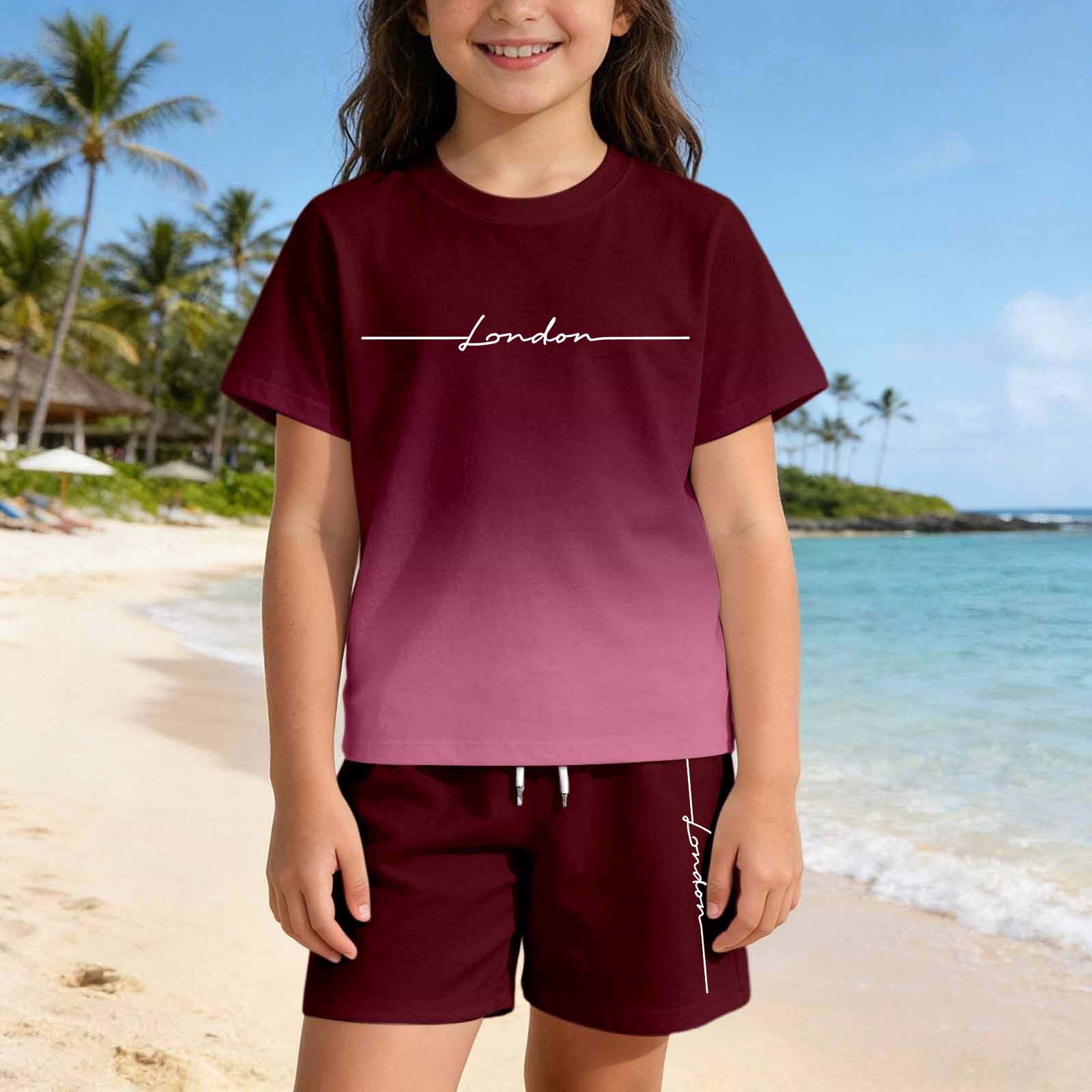 CAIVO Children Bright City Letter Gradient Print Outfit Sets Kids ...