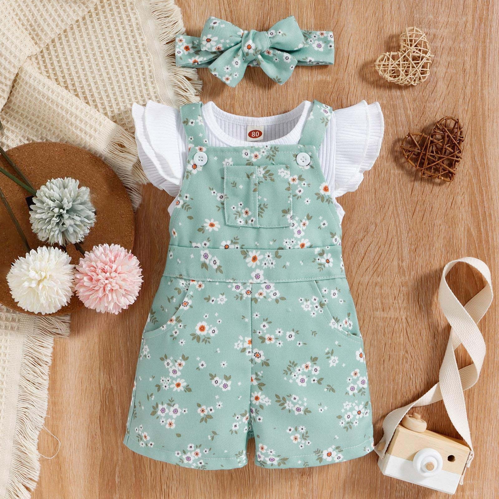 CAIVO Children Girls Summer Outfit Sets Sleeveless Romper With Matching ...