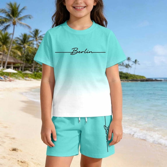 CAIVO Children O-Neck Short Sleeve T-Shirts With Shorts City Alphabet ...